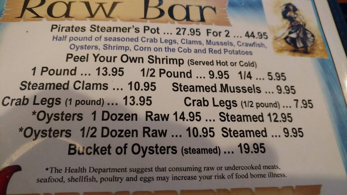 Menu at Pirates Deck pub & bar, Oak Island, E Oak Island Dr