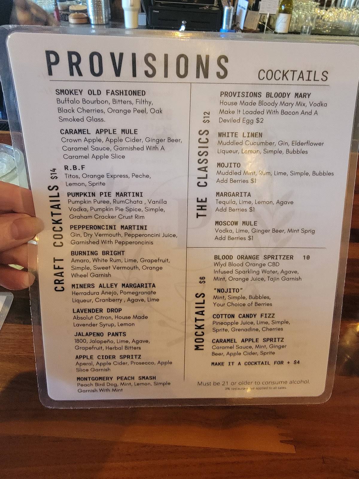 Menu at Provisions pub & bar, Oroville