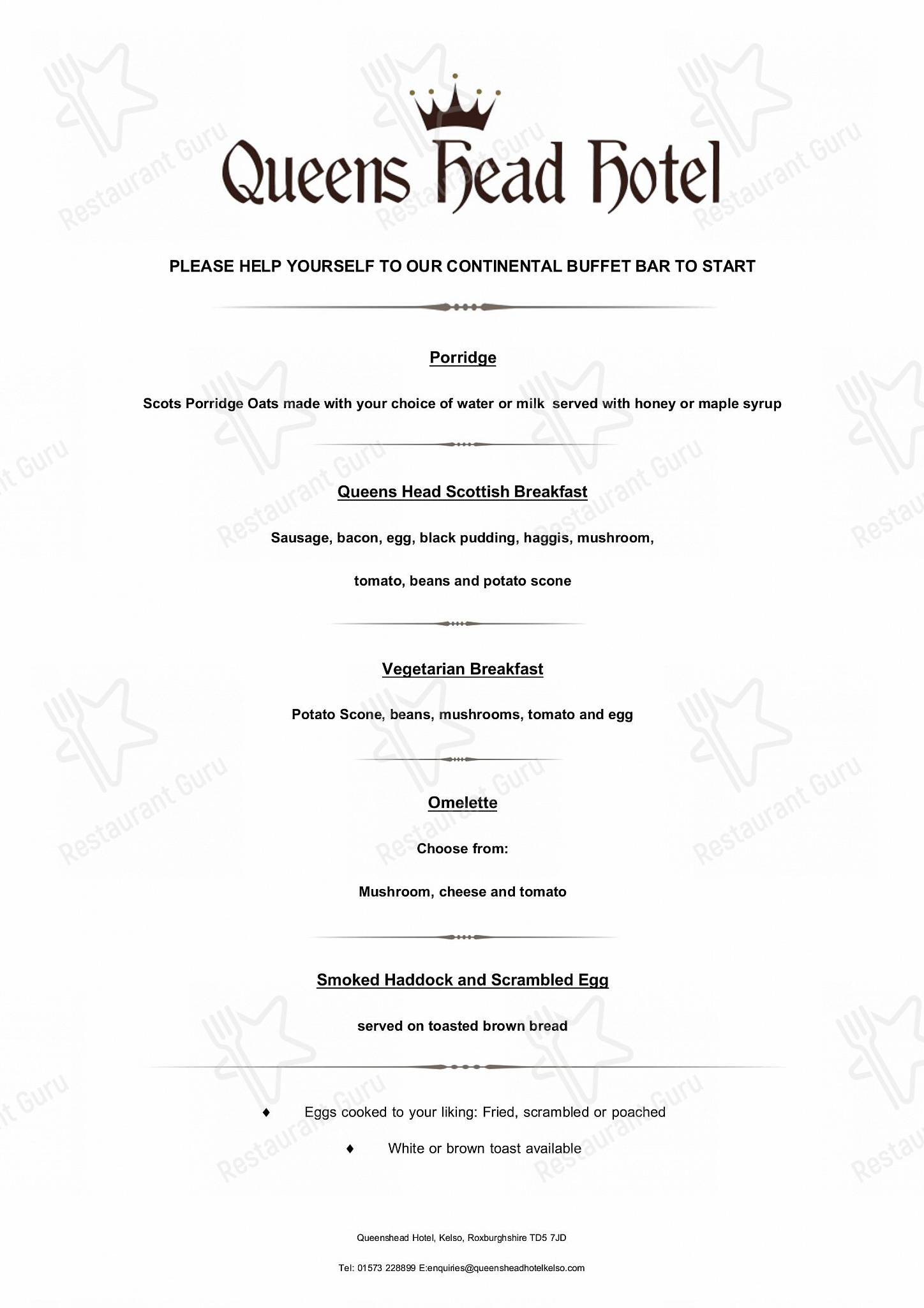 Menu at Queens Head Hotel pub & bar, Kelso