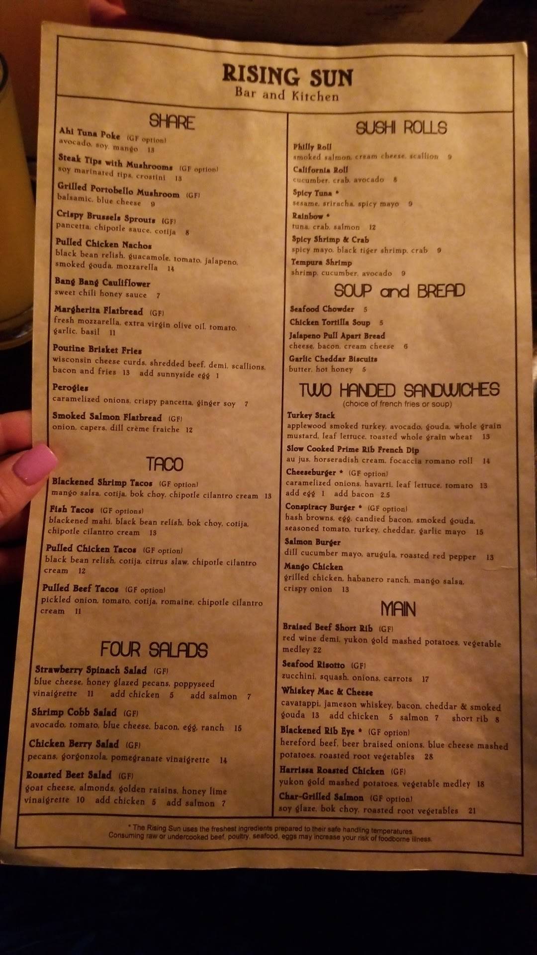 Menu at Rising Sun Bar & Kitchen, Campbelltown