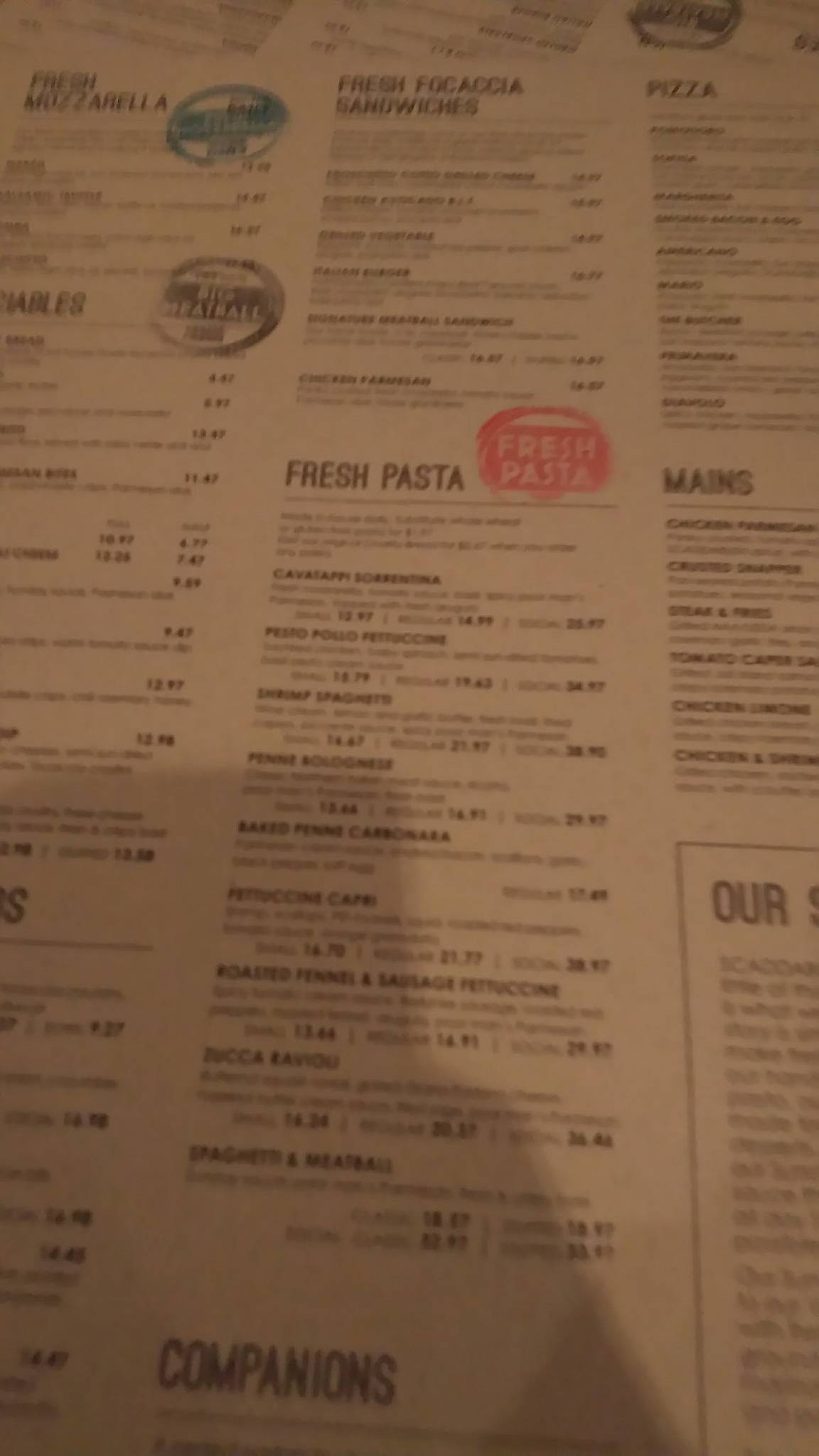Menu at Scaddabush Italian Kitchen & Bar Vaughan, Toronto, 20 Colossus Dr
