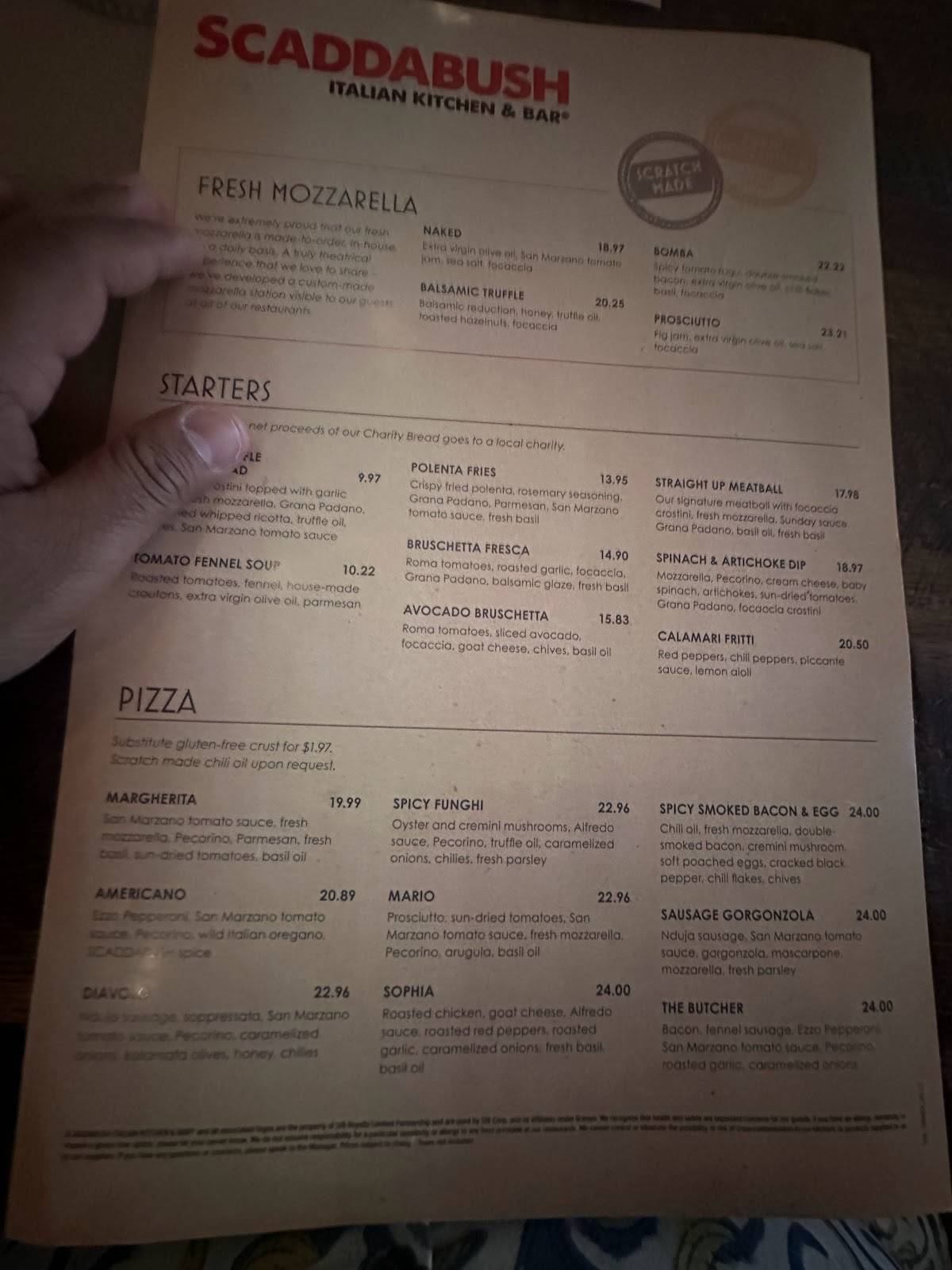 Menu at Scaddabush Italian Kitchen & Bar Vaughan, Toronto, 20 Colossus Dr