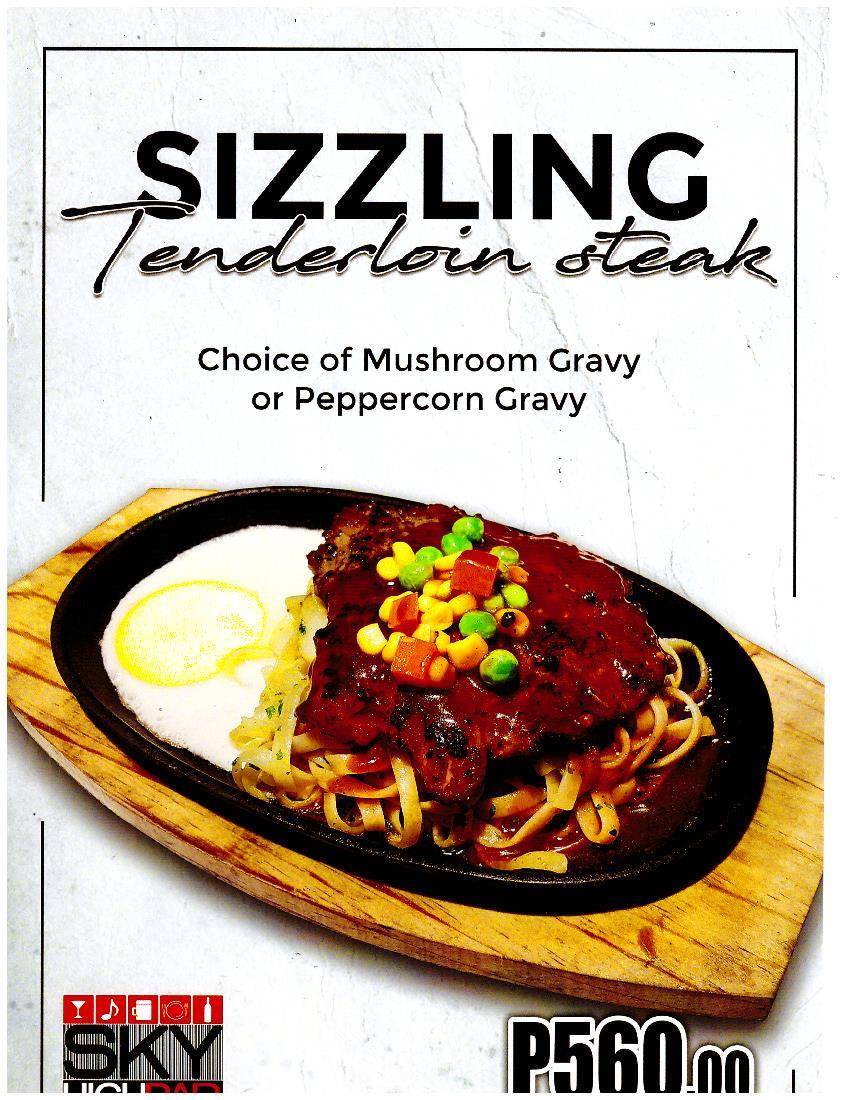 Menu at Sky High Bar, Pasig