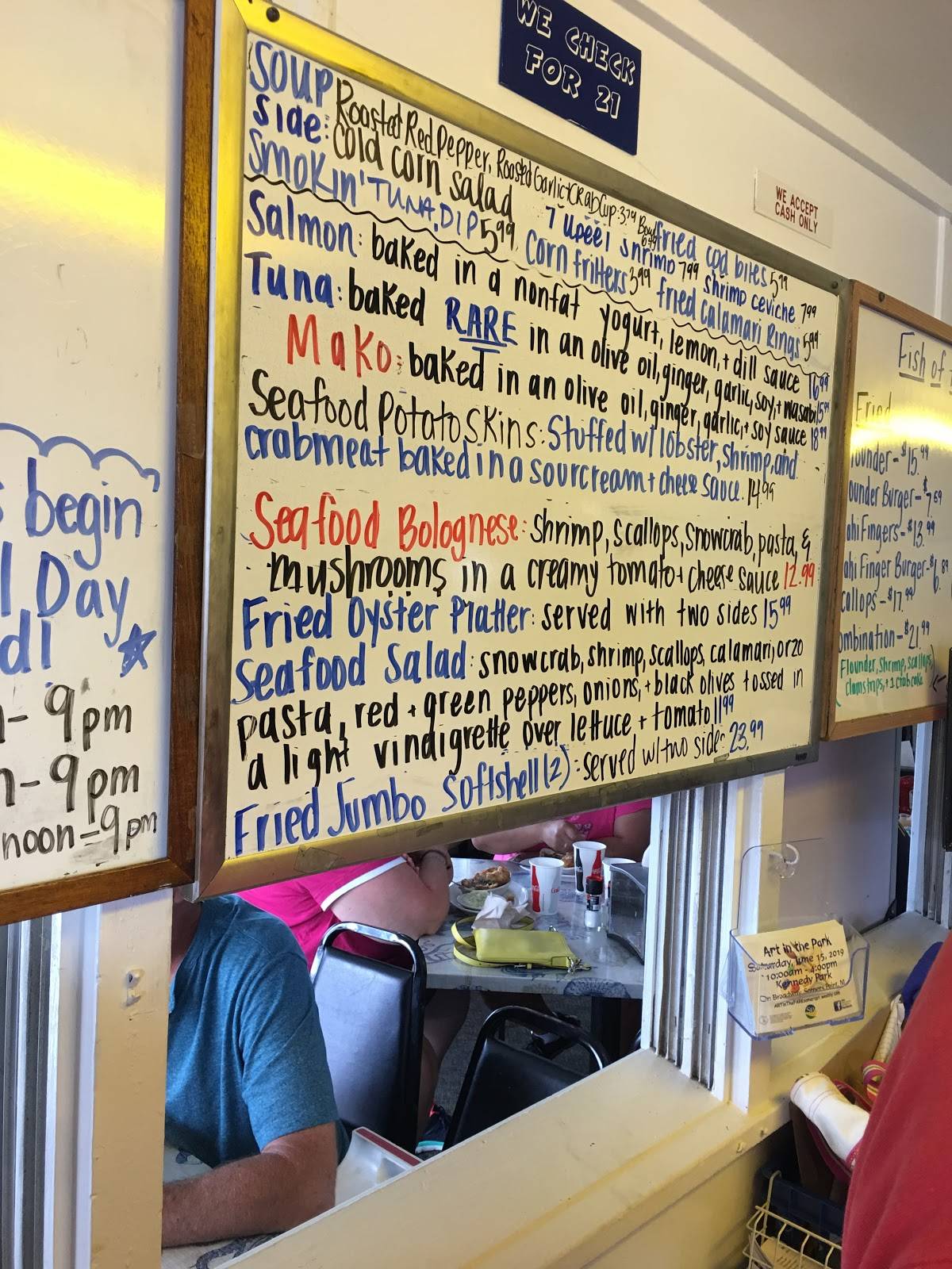 Menu at Smitty's Clam Bar, Somers Point