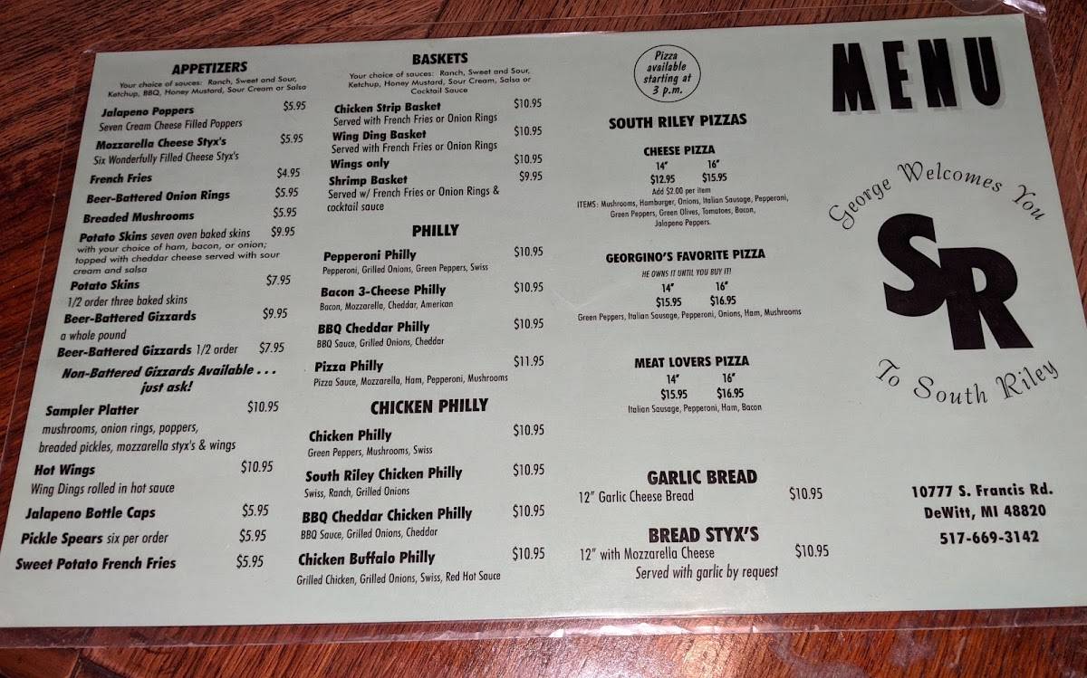 Menu at South Riley Grocery, Tavern & Grill pub & bar, Watertown ...
