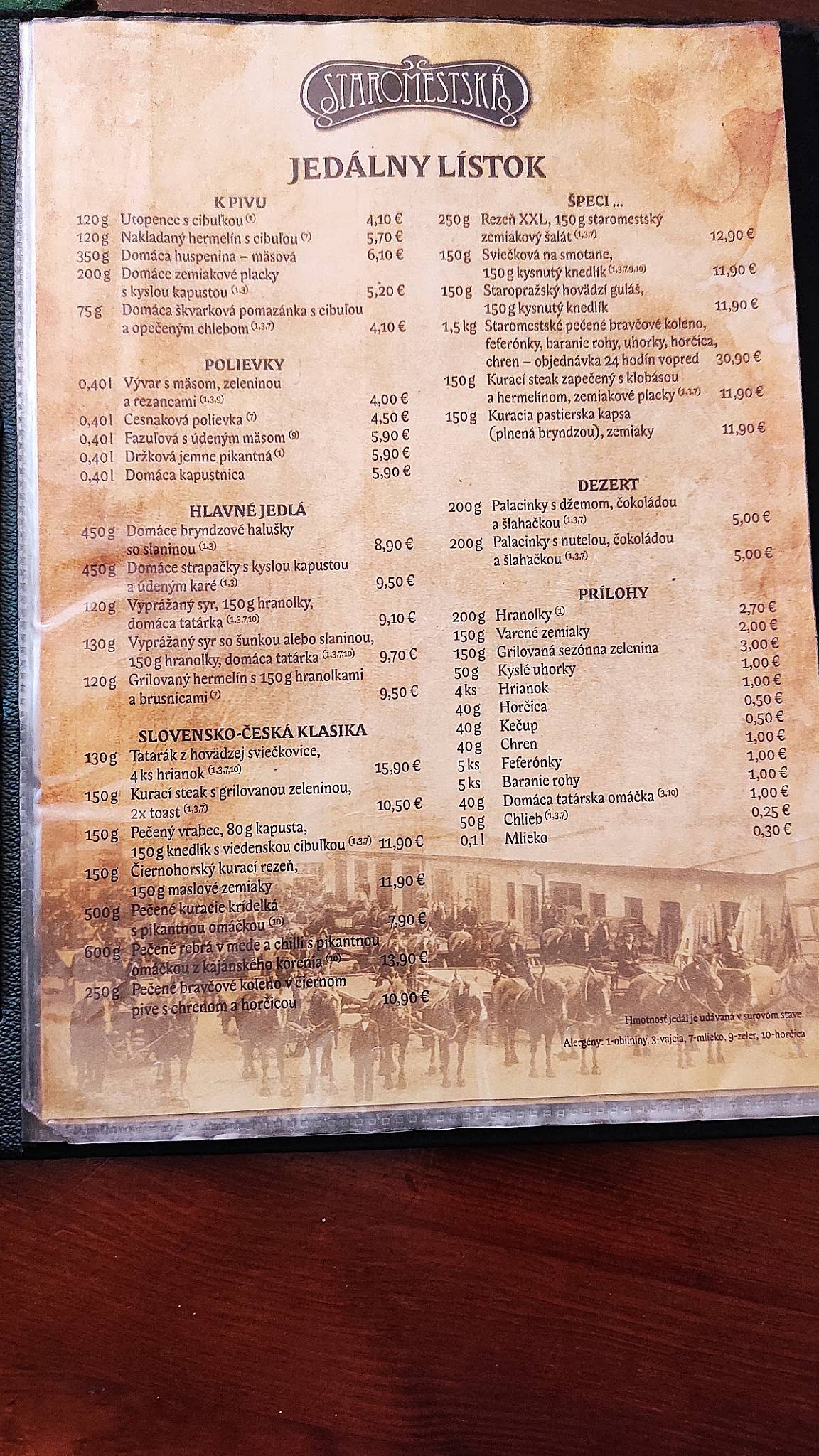 Menu at Staromestská Piváreň pub & bar, Košice