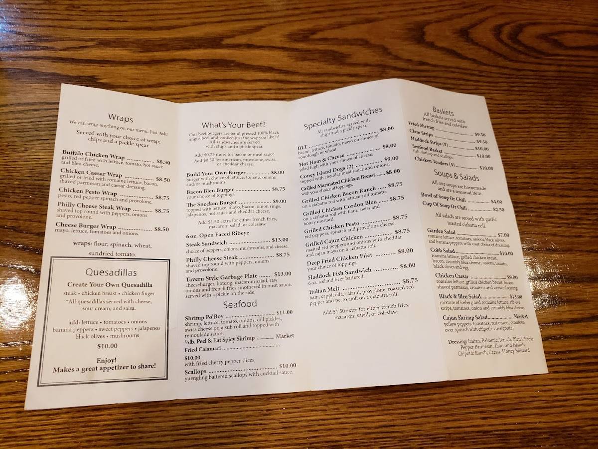 Menu at Tavern Restaurant, Penn Yan
