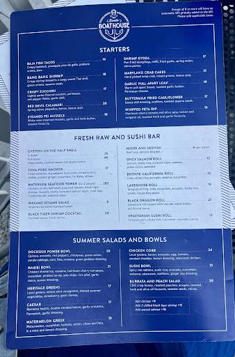 Menu at The Bronte Boathouse Restaurant and Event Venue, Oakville