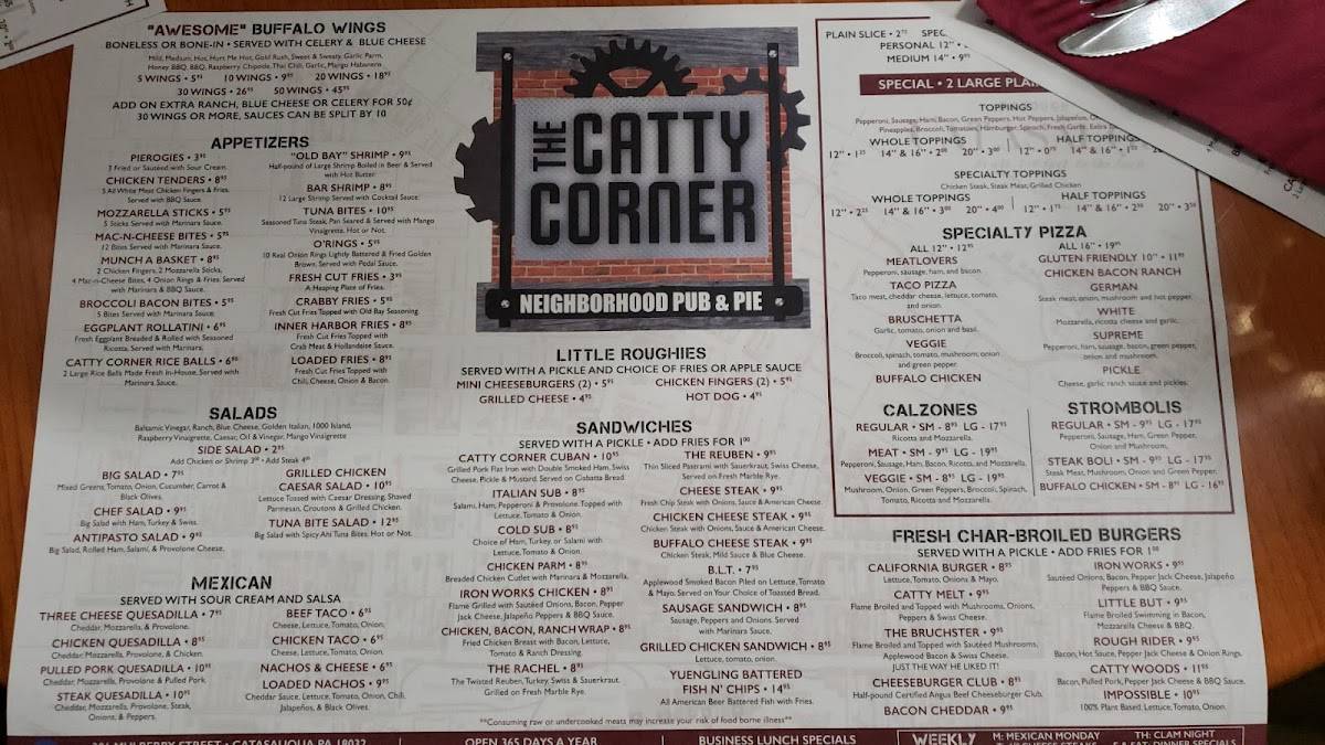 Menu at The Catty Corner Neighborhood Pub and Pie, Catasauqua