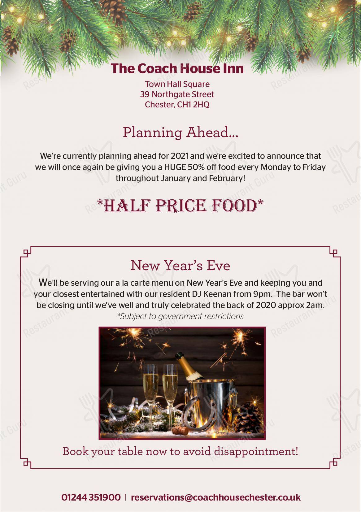 Menu at The Coach House Inn pub & bar, Chester