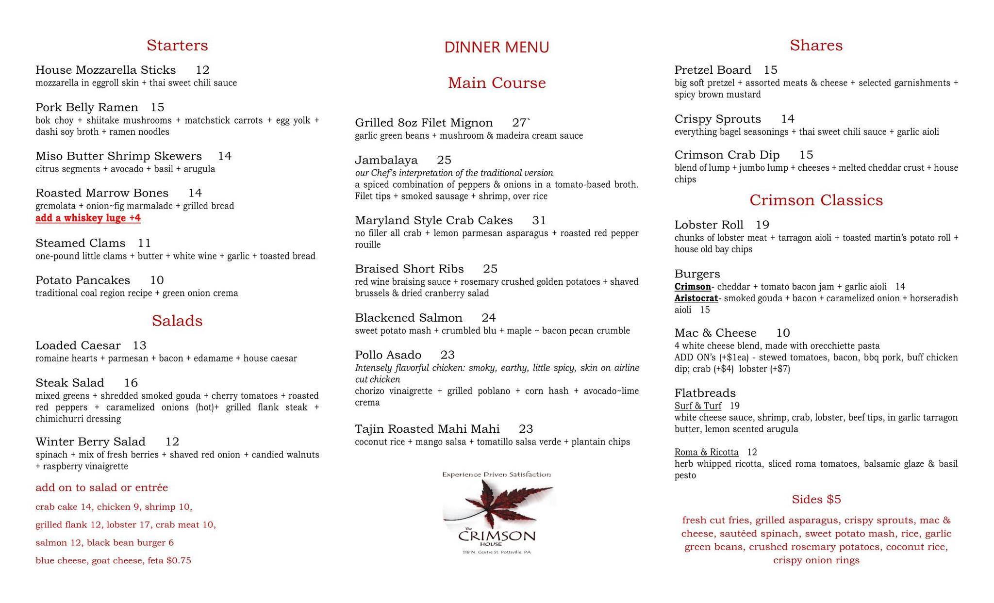 Menu at The Crimson House pub & bar, Pottsville