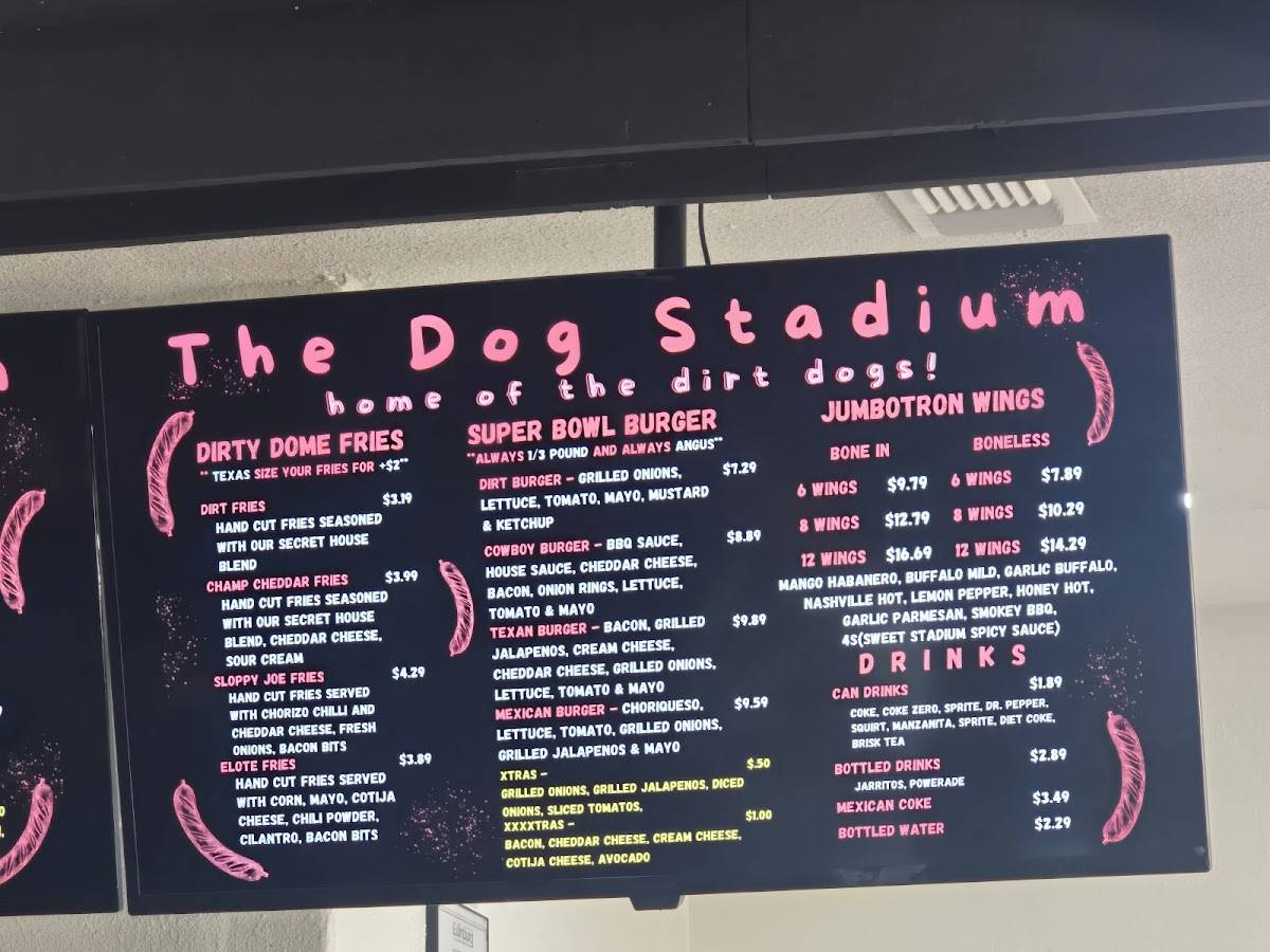 Menu at The Dog Stadium restaurant, Edinburg