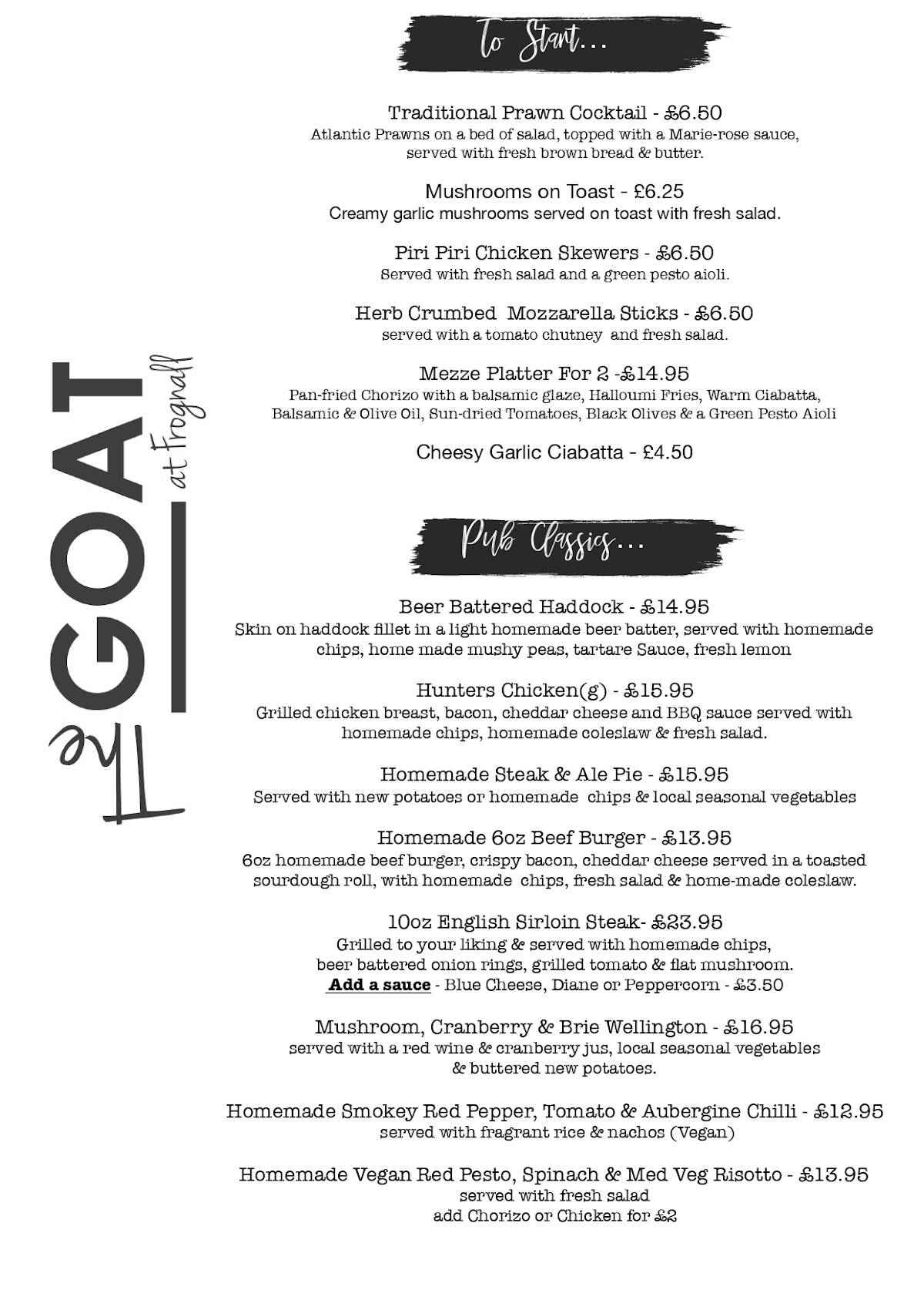 Menu at The Goat pub & bar, Peterborough