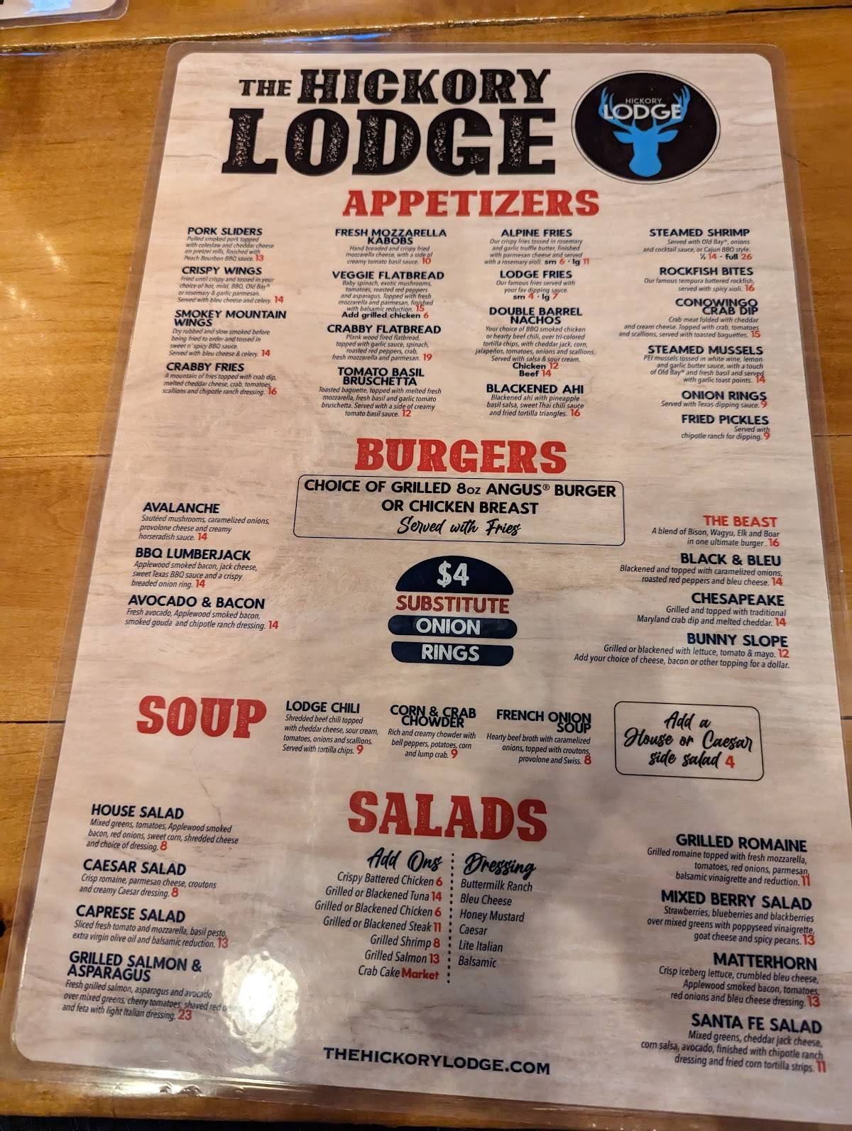 Menu at The Hickory Lodge pub & bar, Bel Air