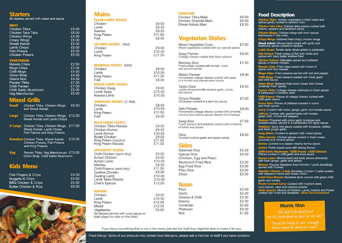 Menu at The Morris Man (Indian and Nepalese Cuisine) pub & bar, Stafford