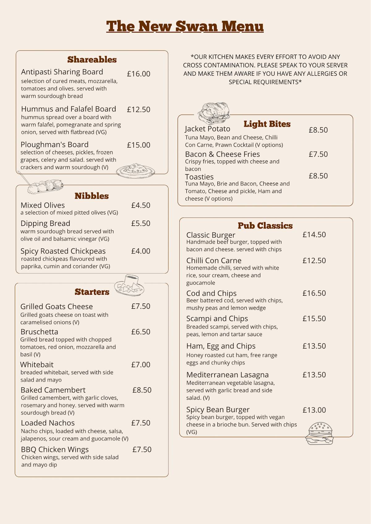 Menu at The New Swan pub & bar, Benenden