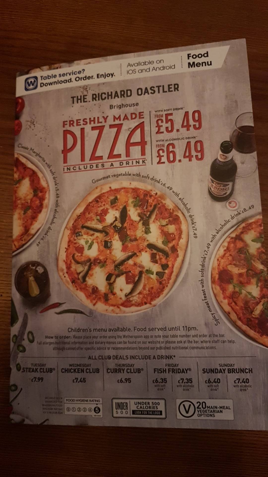 Menu at The Richard Oastler - JD Wetherspoon pub & bar, Brighouse