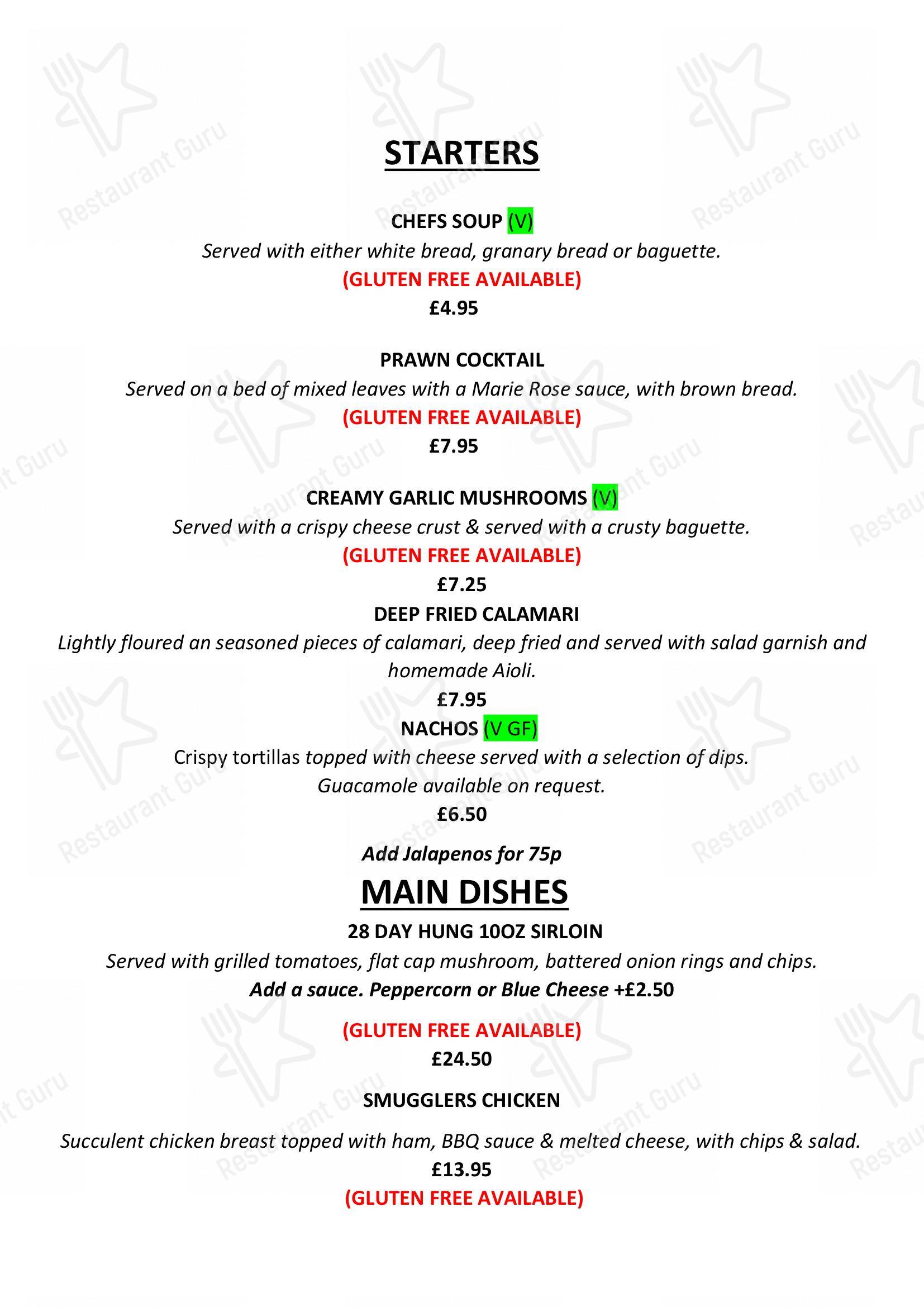Menu at The Smugglers Inn pub & bar, Dawlish