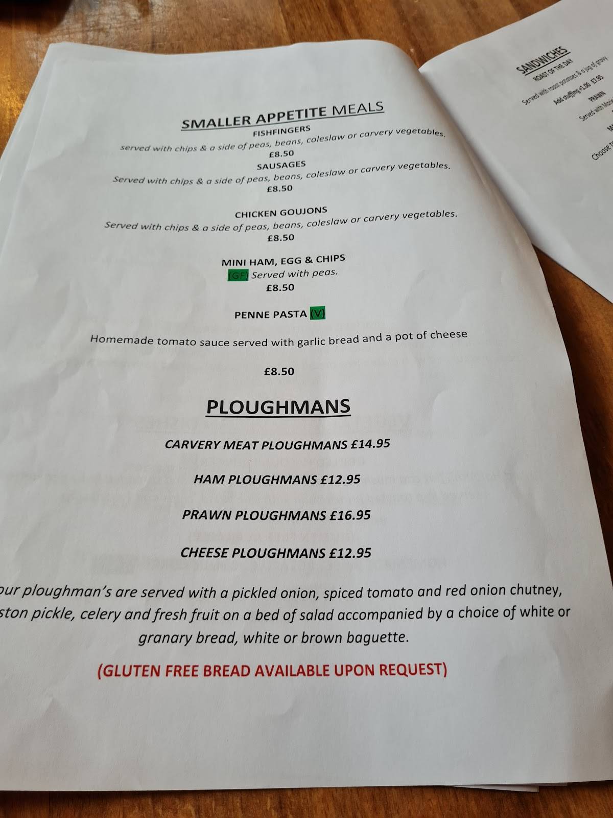 Menu at The Smugglers Inn pub & bar, Dawlish