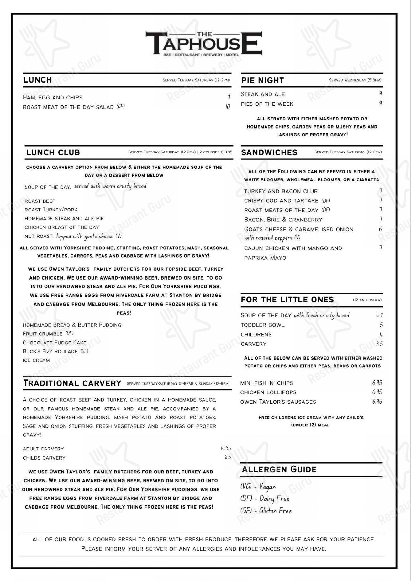 Menu at The Tap House Bar & Restaurant, Ashby-de-la-Zouch