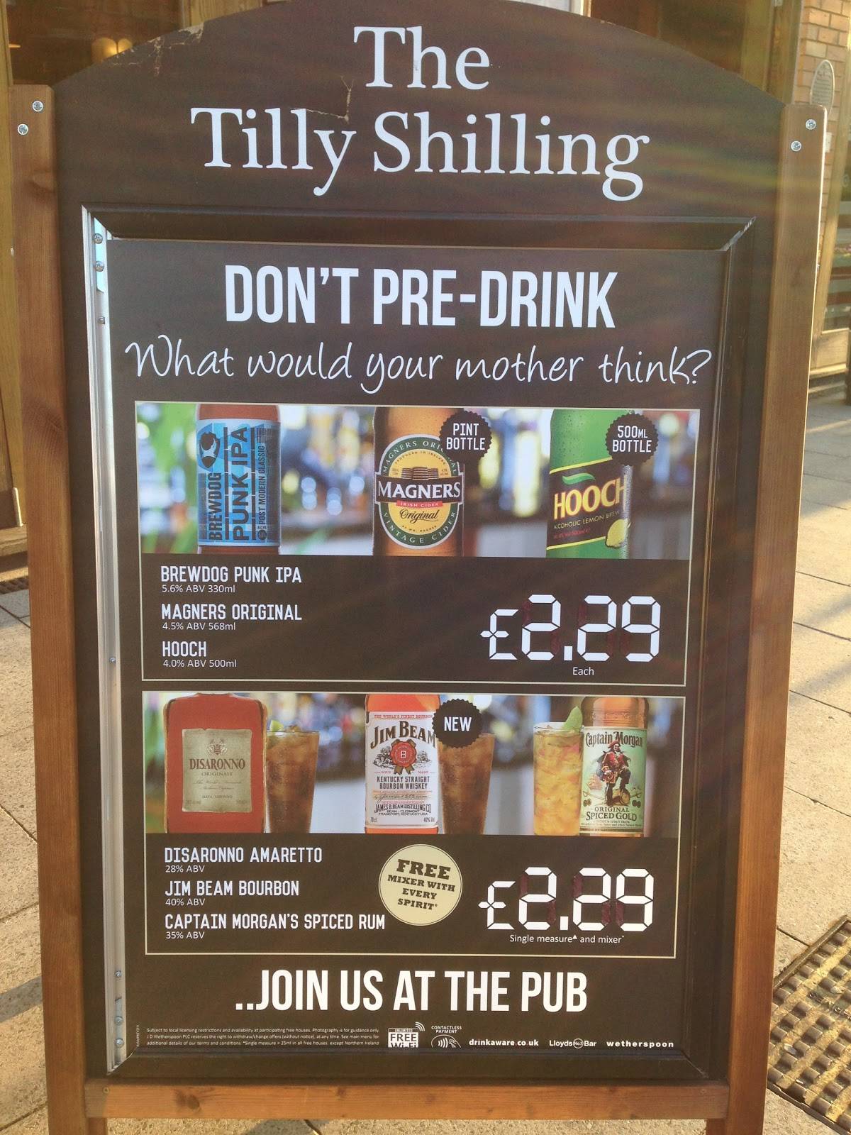 Menu at The Tilly Shilling - JD Wetherspoon pub & bar, Farnborough