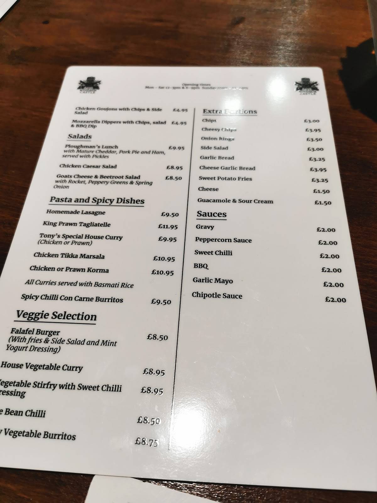 Menu at The Windsor Castle pub & bar, Weston-super-Mare