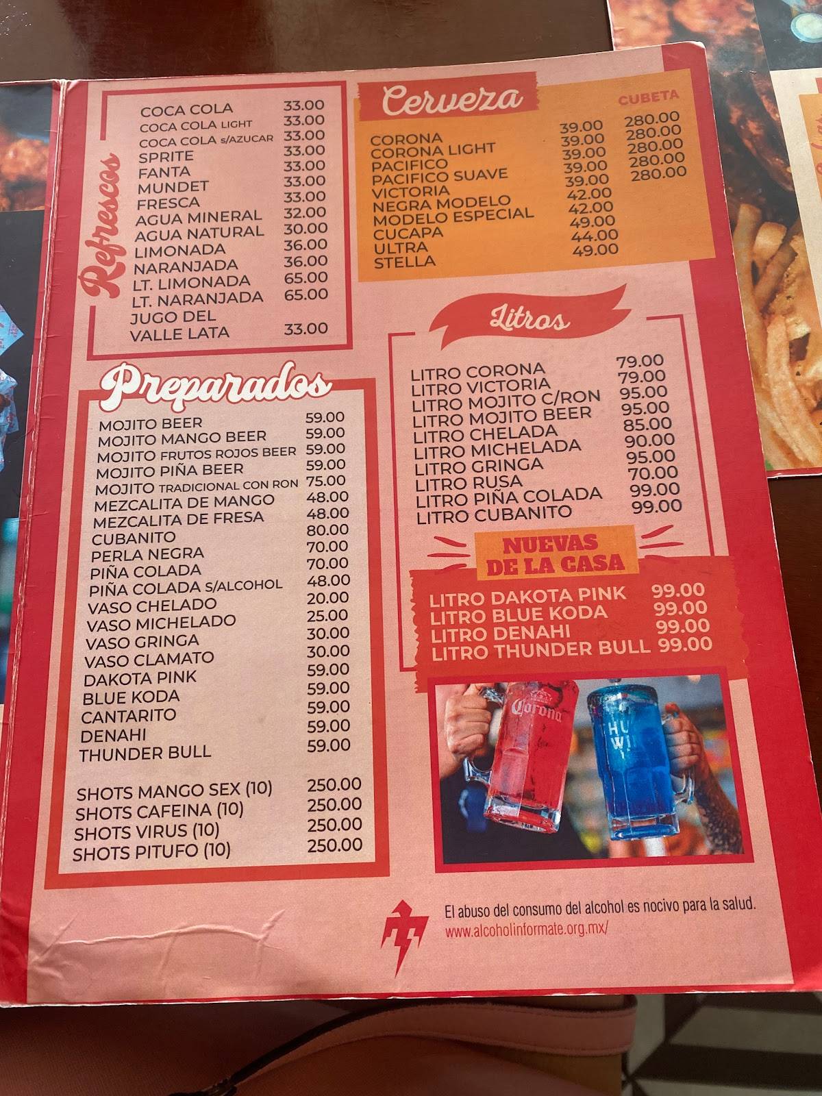 Menu at Thunder Wings restaurant, Aguascalientes