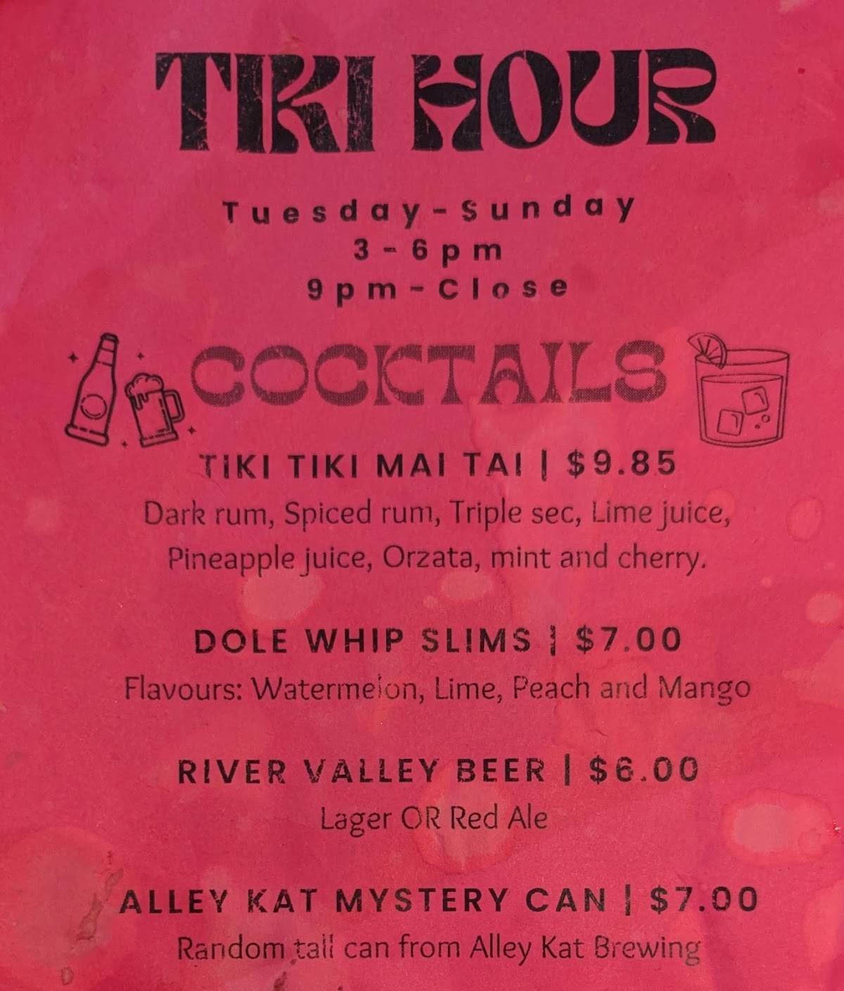 Menu at TiKi TiKi on Whyte pub & bar, Edmonton