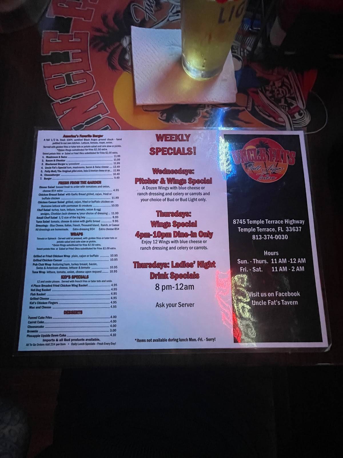 Menu at Uncle Fats Tavern pub & bar, Temple Terrace