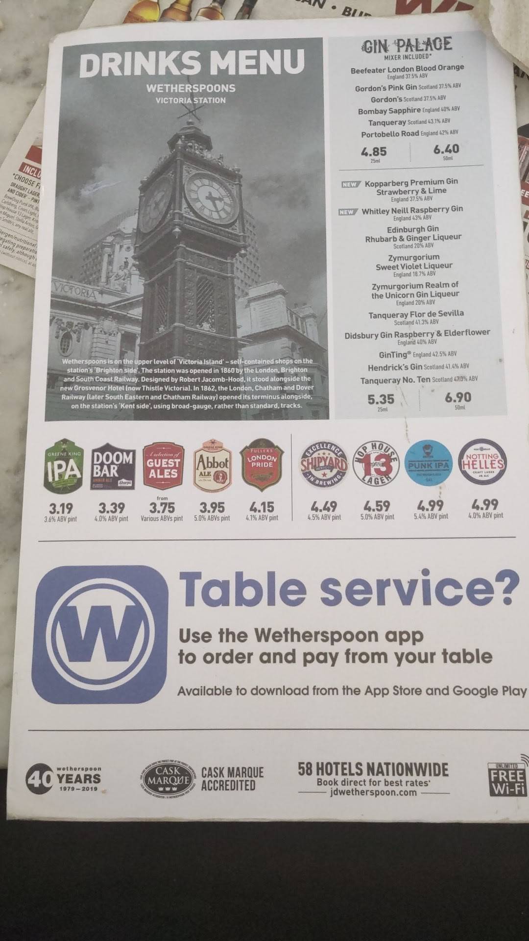 Menu at Wetherspoons (Victoria Station) pub & bar, London