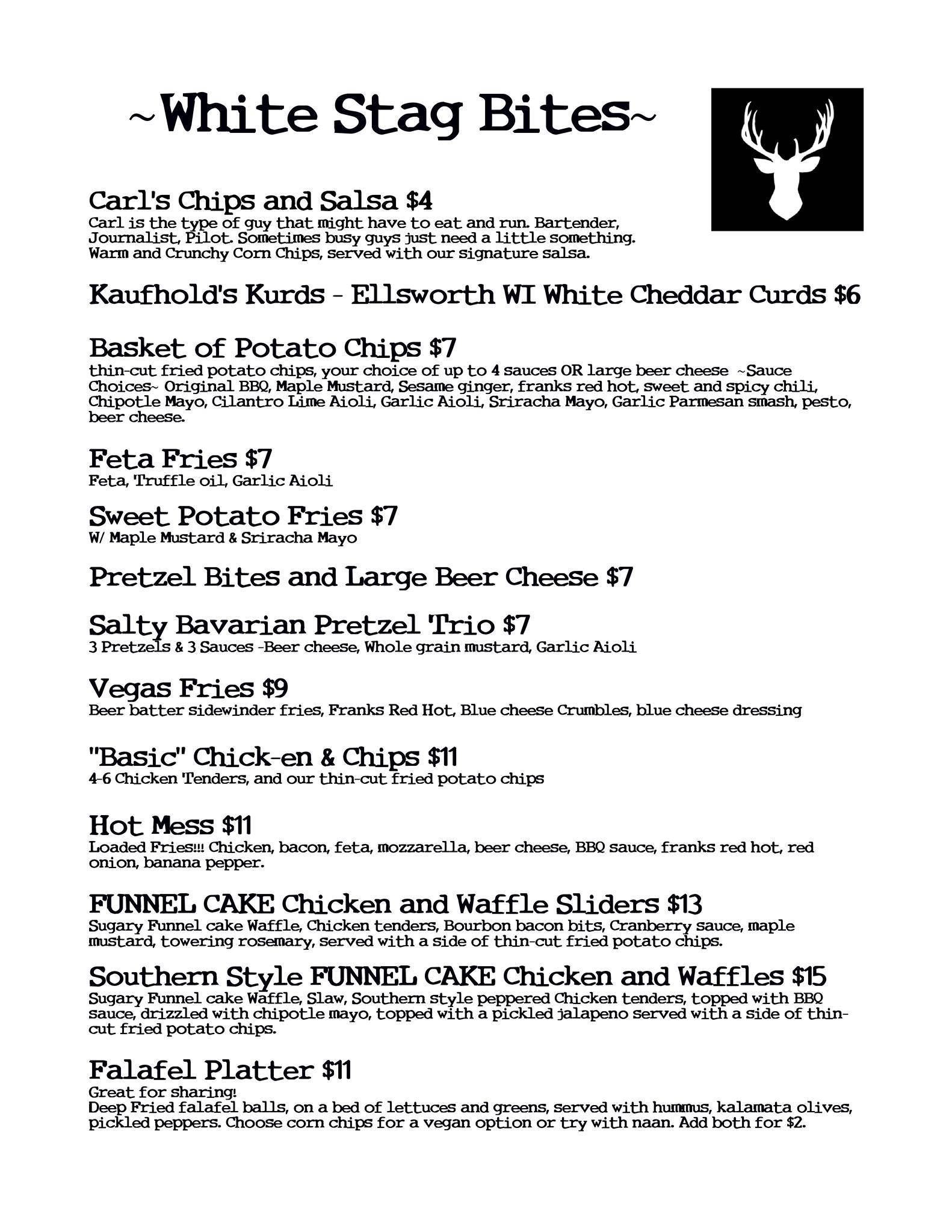 Menu at White Stag pub & bar, Rice Lake