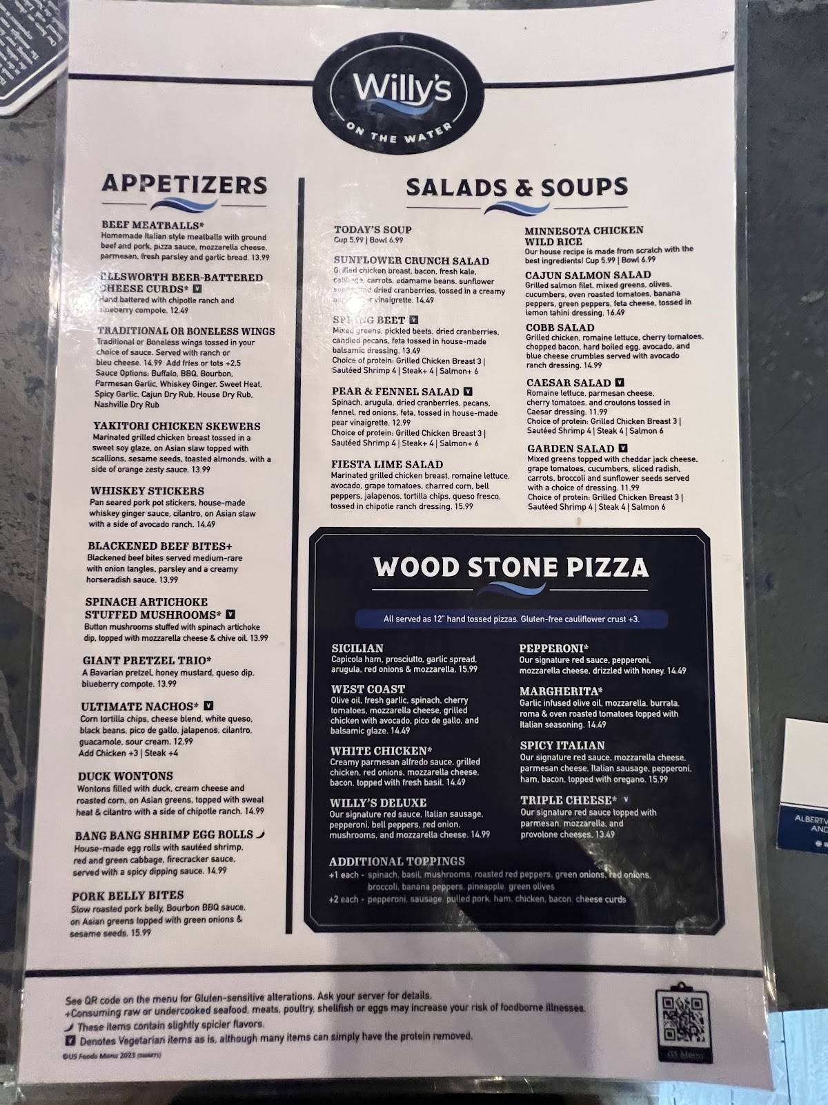 Menu at Willy's on the Water pub & bar, Big Lake