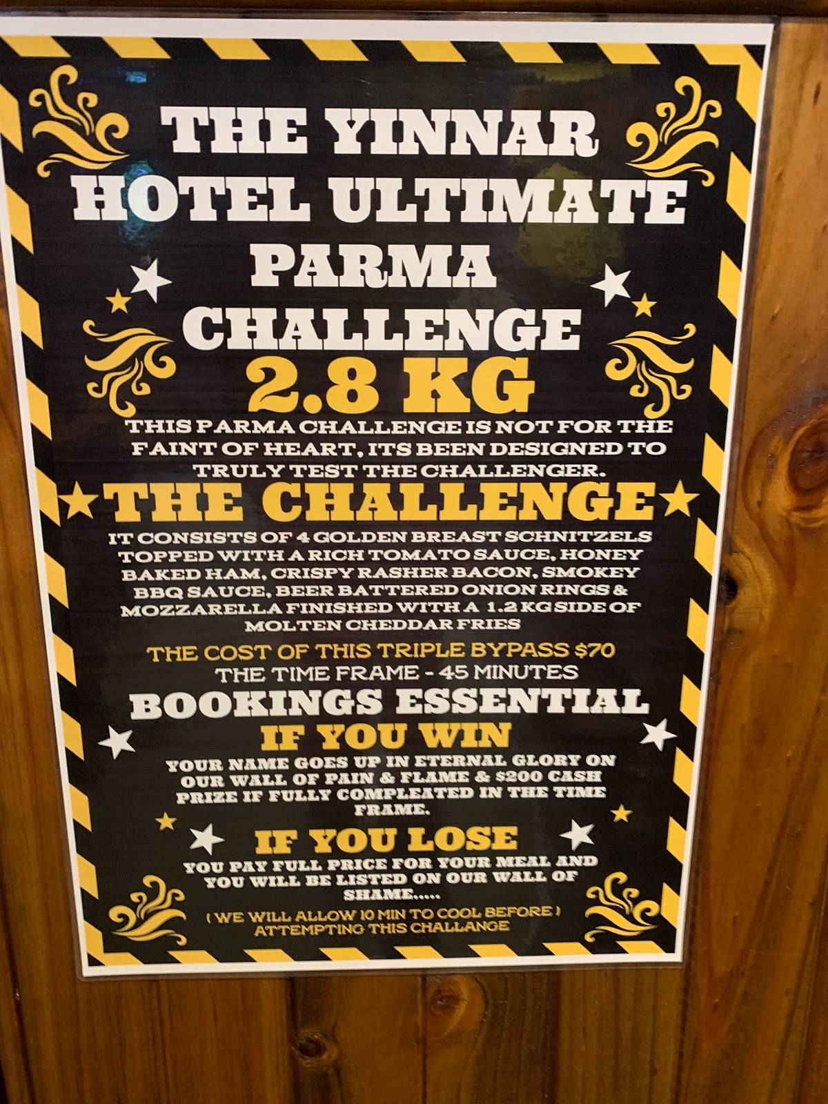 Menu at Yinnar Hotel pub & bar, Yinnar