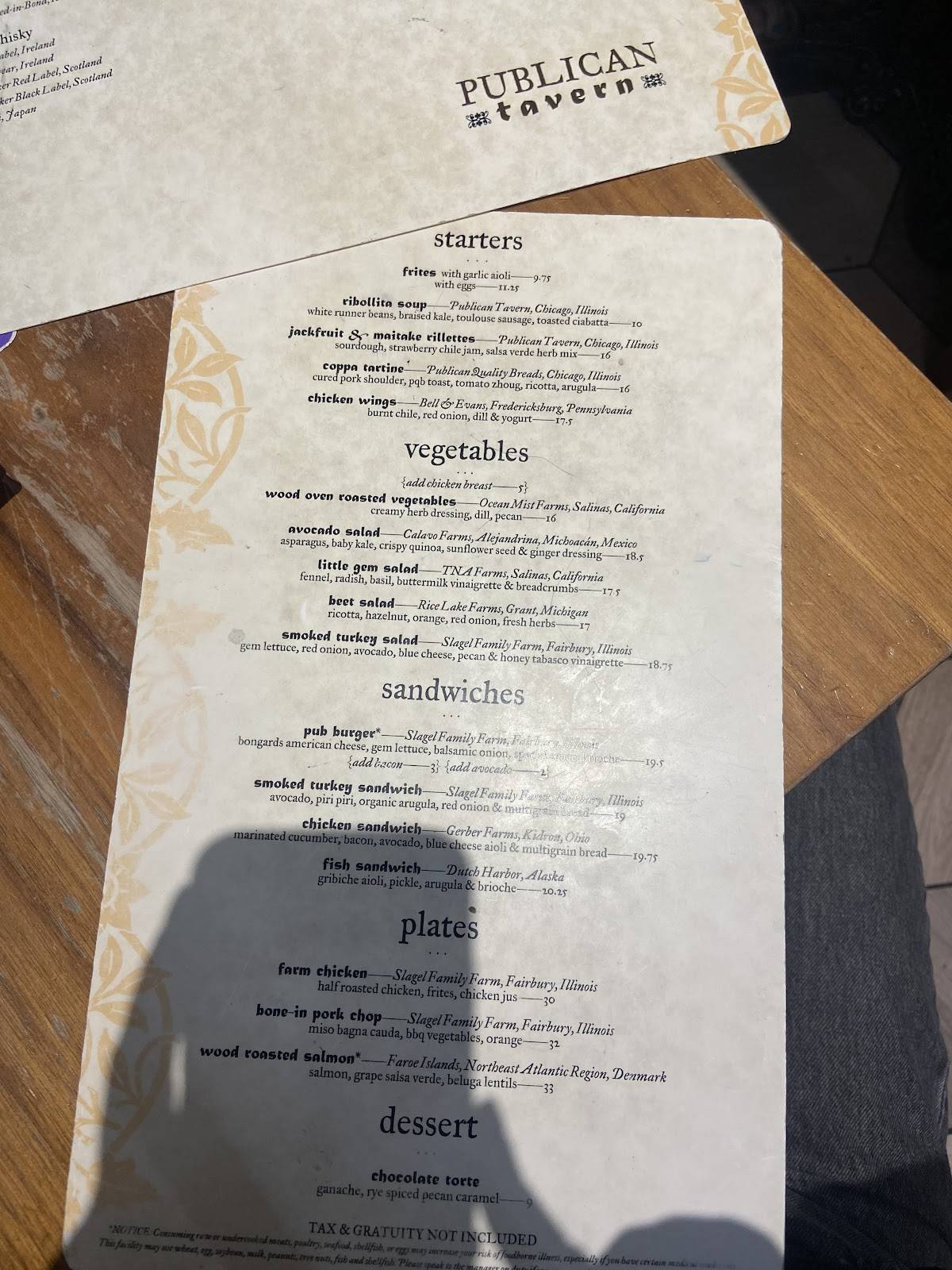 Menu at Publican Tavern, Chicago, Terminal 3 O'Hare International ...