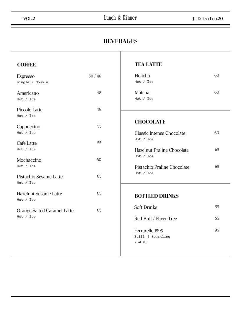 Menu at Publish Gunawarman, South Jakarta