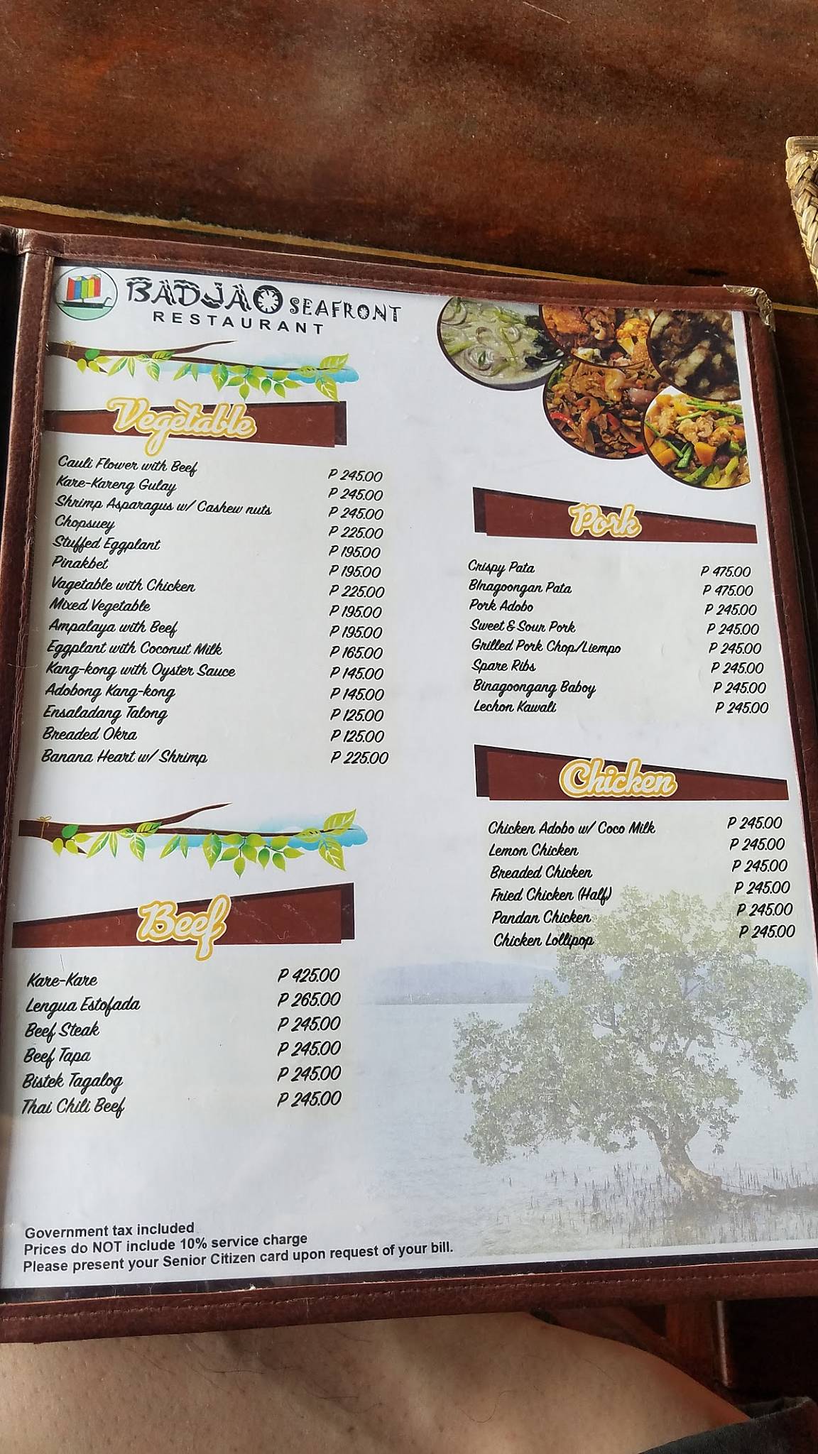 Menu at Badjao Seafront Restaurant, Puerto Princesa, PPHX+4V5