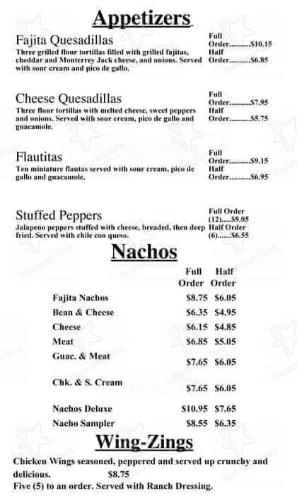Menu at Pulido's Mexican Restaurant, Fort Worth, Pulido St