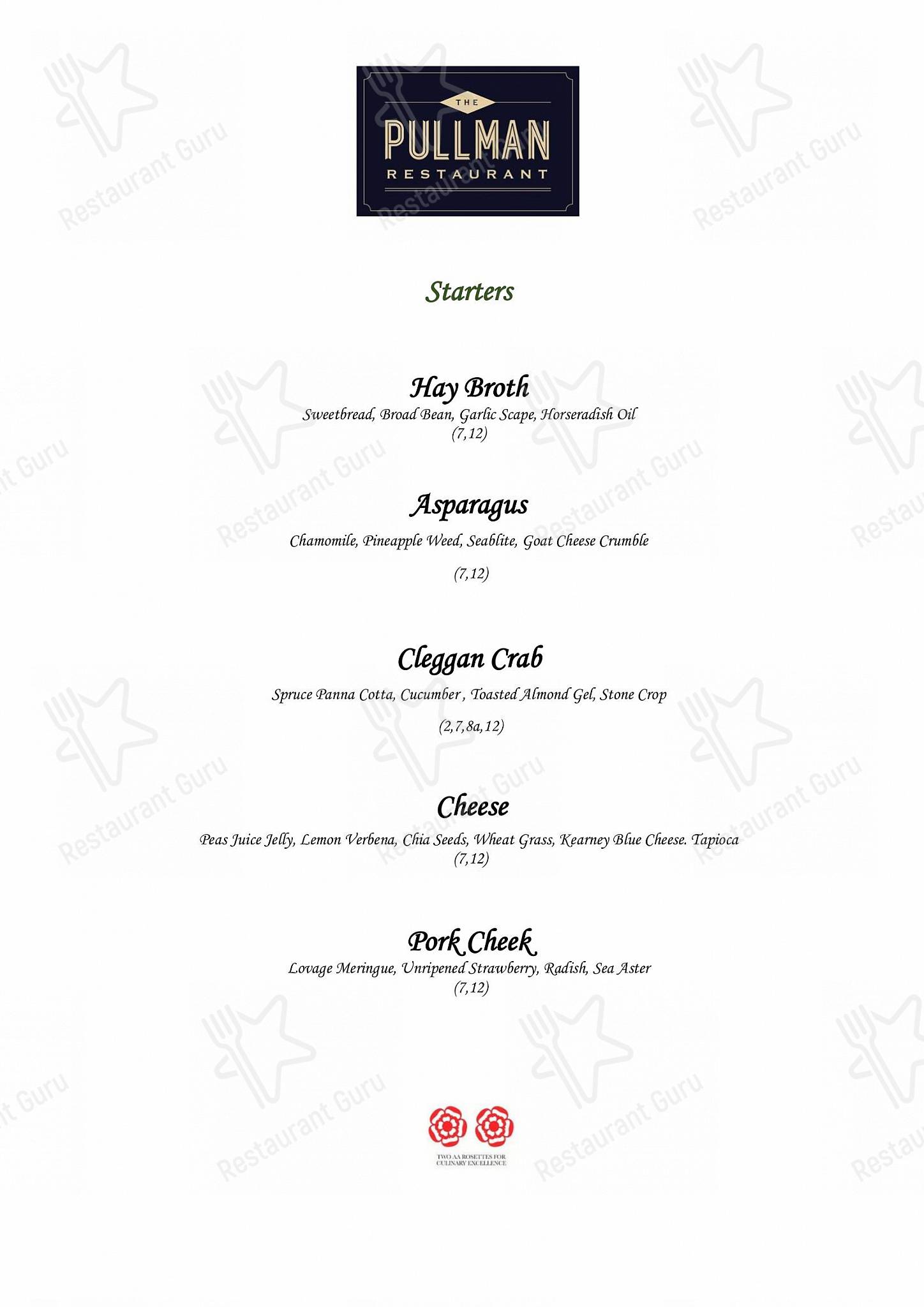 Menu at Pullman Restaurant, Galway