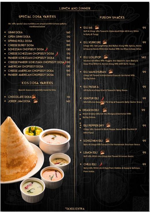 Menu at Mr. IDLI South Indian Restaurant JM Road Pune, Pune