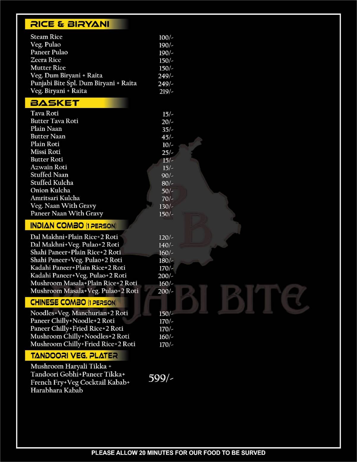 Menu at Punjabi Bite, Samrala