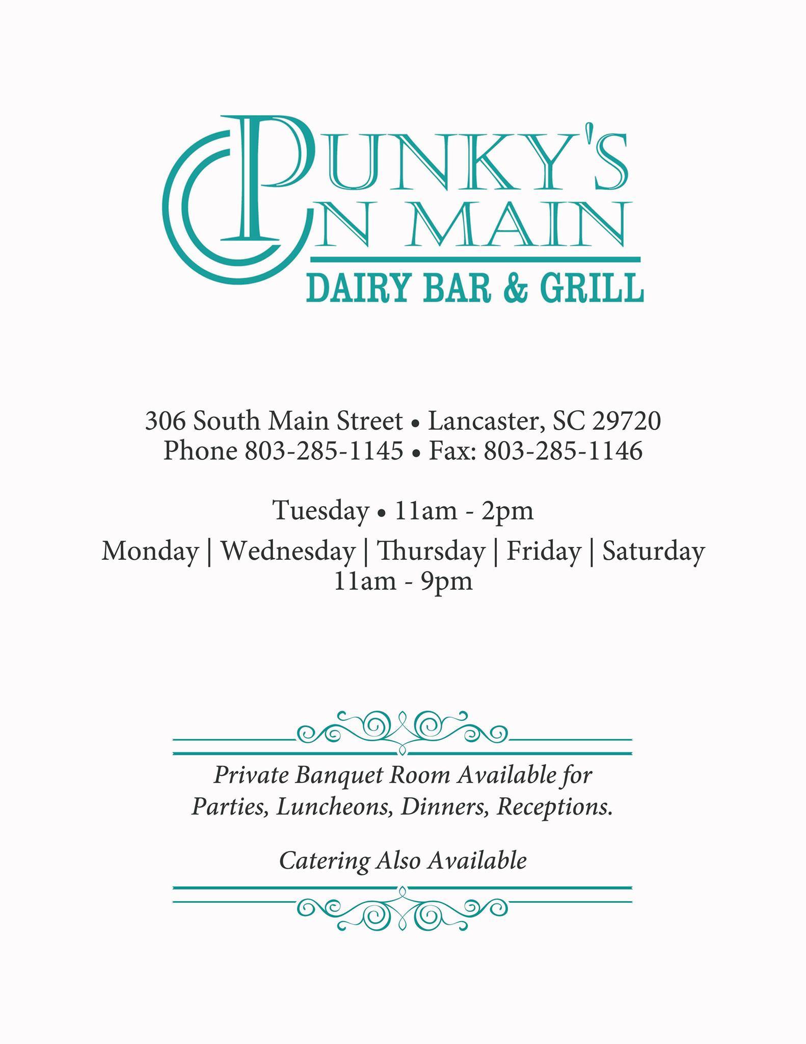 Menu at Punkys On Main restaurant, Lancaster