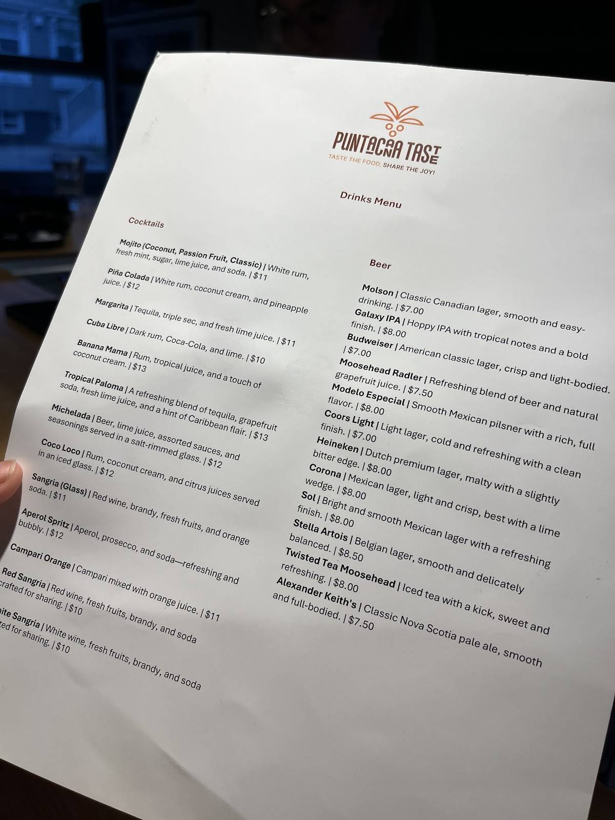 Menu at Punta Cana Taste restaurant, Halifax