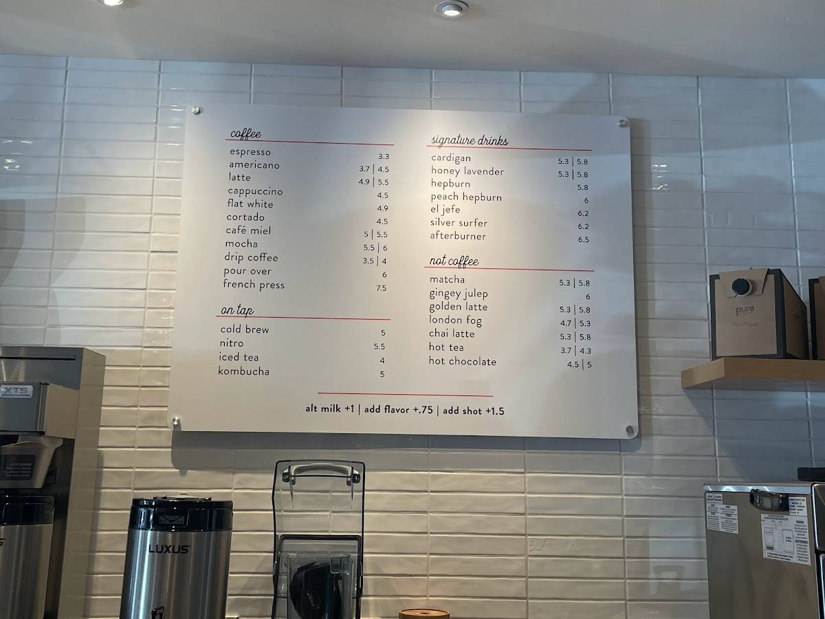 Menu at Pure Bean restaurant, Manhattan Beach