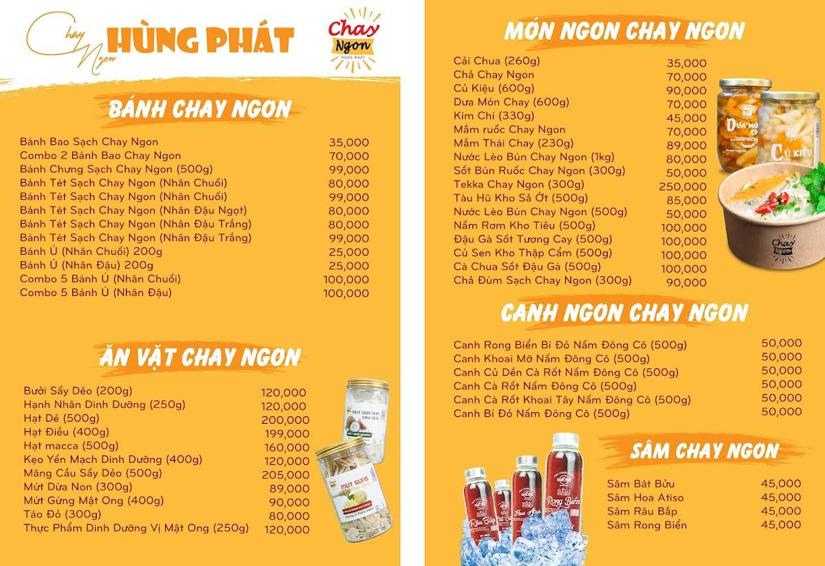 Menu at Quán Chay 1 Nụ Cười restaurant, Ho Chi Minh City