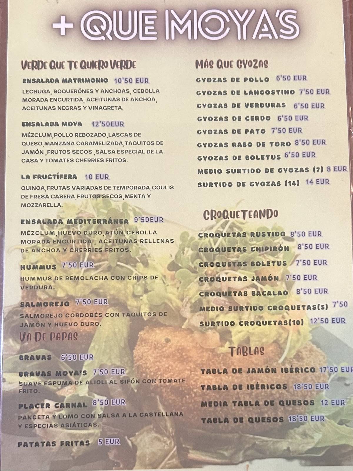 Menu at +Que Moya’s pub & bar, Tarragona