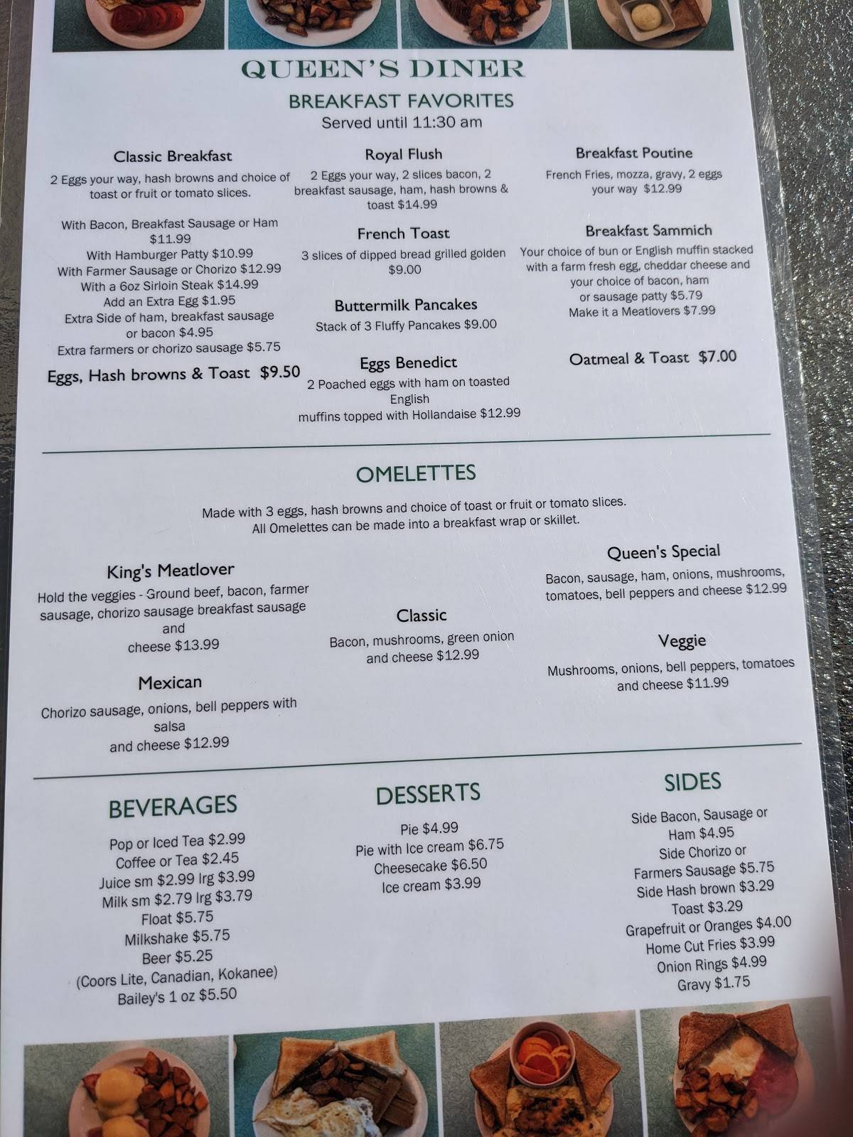 Menu at Queen's Diner restaurant, Red Deer