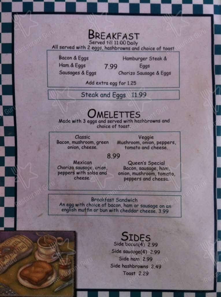 Menu at Queen's Diner restaurant, Red Deer