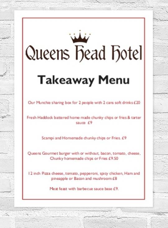 Menu at Queens Head Hotel pub & bar, Kelso
