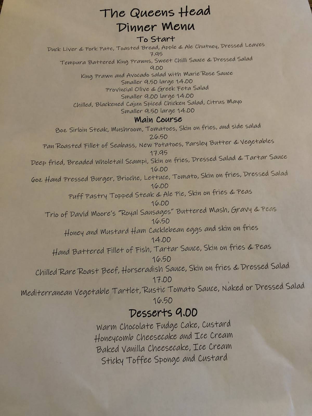 Menu at Queens Head Inn pub & bar, Bourton-on-the-Water