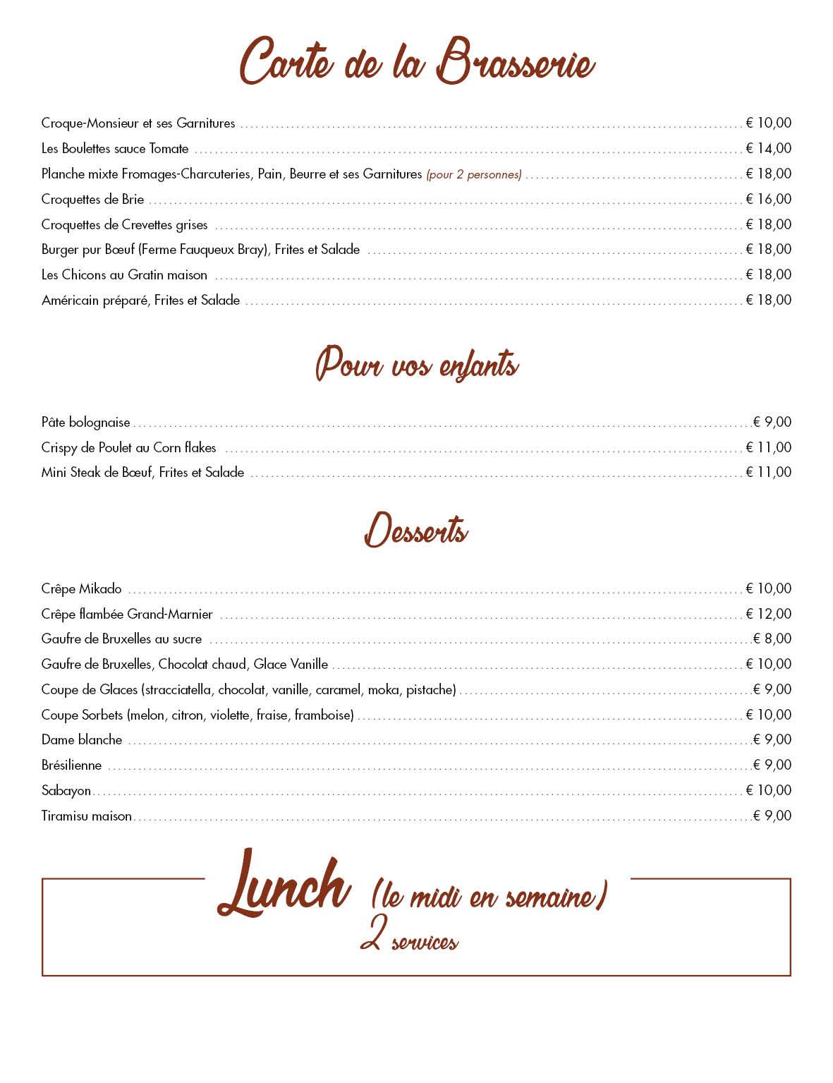 Menu au La Ferme De Bonne Maman - Brasserie, Restaurant, Quevy